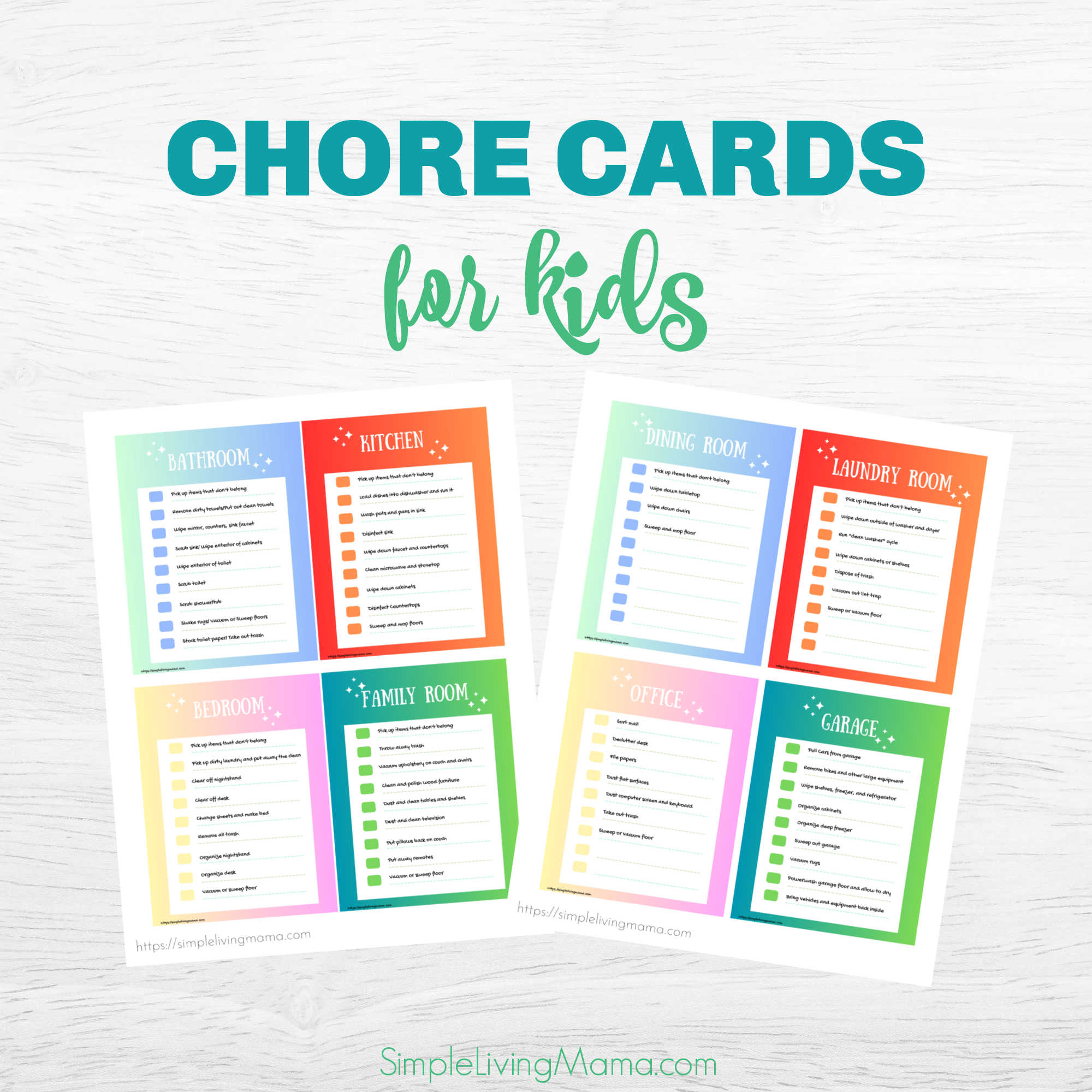 Printable Cleaning Chore Cards for Kids - Simple Living Mama